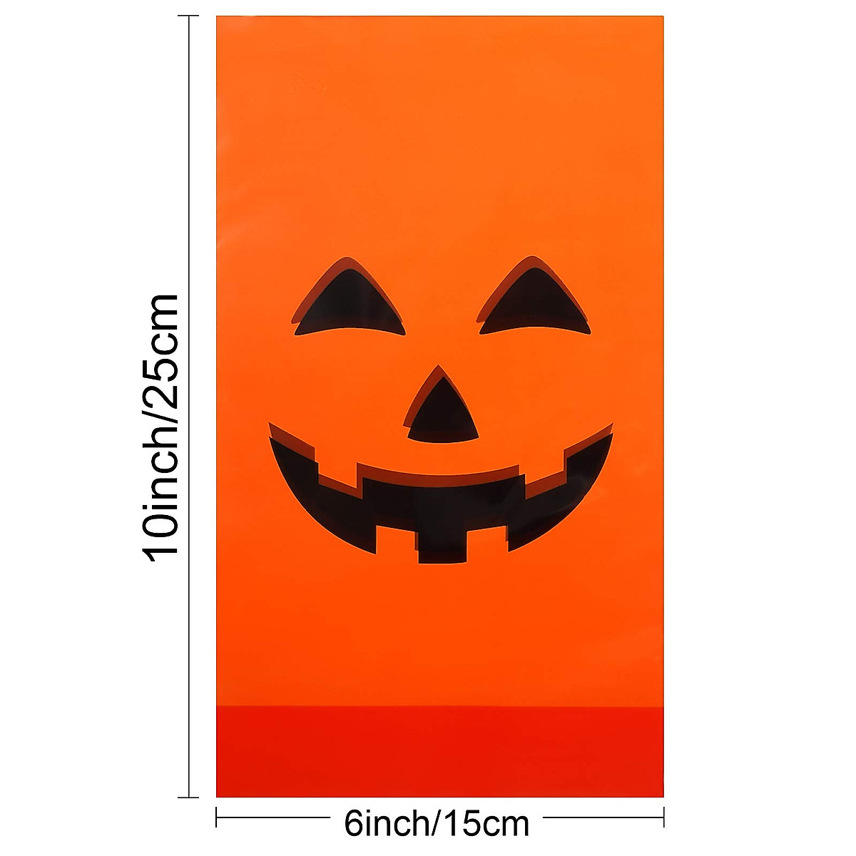 50 Pieces Halloween Favor Bags Pumpkin Smile Pattern Flat Cellophane Treat Bags Halloween Plastic Party Bags for Bakery, Popcorn, Cookies, Candies and Dessert with 100 Pieces Gold Twist Ties