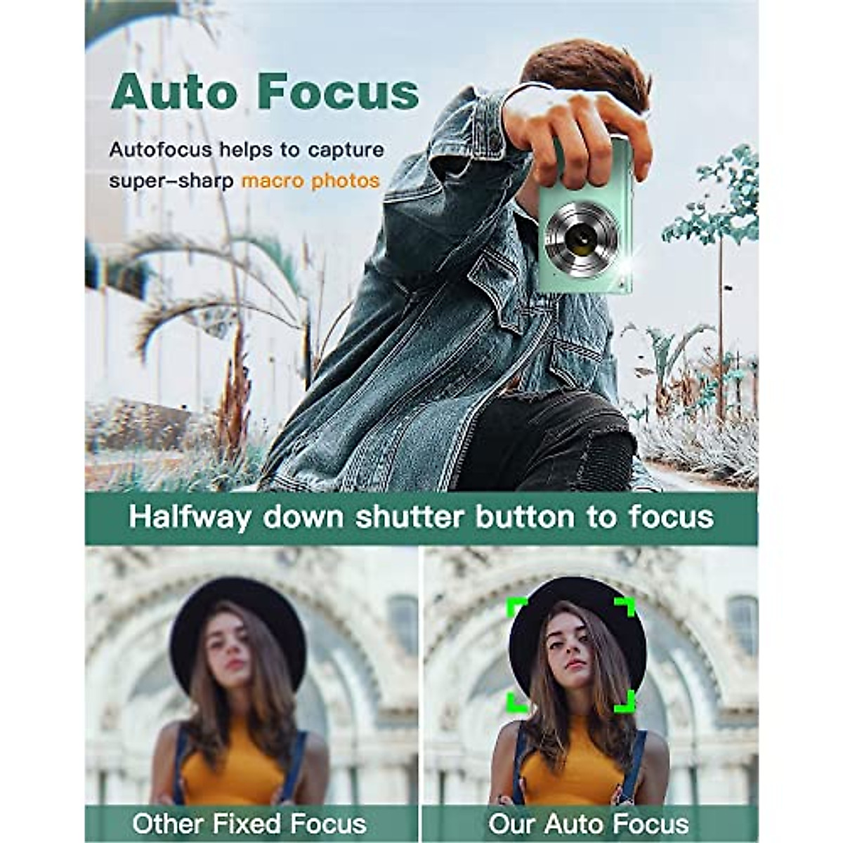 Digital Cameras for Photography Digital Camera Autofocus, 2.7K 48MP Teenager Camera with 2.8" Large Screen, 16X Zoom and 32GB Card, Compact Camera Take Macro Photos, Stylish Portable Camera for Teens