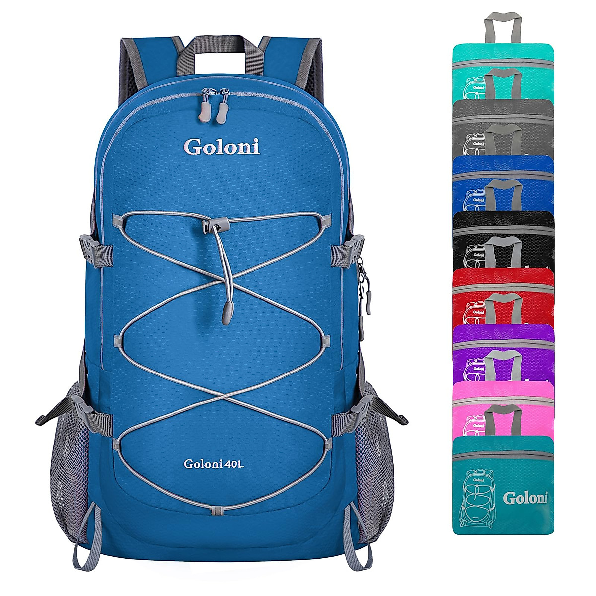 Goloni Ultra Lightweight Packable Backpack 40L - Foldable Hiking Backpack Water Resistant Small Foldable Daypack for Travel,Po Blue