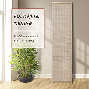 Room Divider Folding Privacy Screens 6 Ft 4 Panel Bamboo Portable Divider Wall Freestanding Partition Room Divider Screen for Room Separator Home Office,Natural