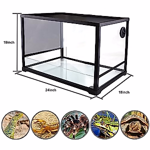AIICIOO Reptile Glass Tank - 24 x 18 x 18 Inches Knock Down Full View Natural Terrarium for Chameleon Gecko Corn Snake Iguana & Lizard Aquarium