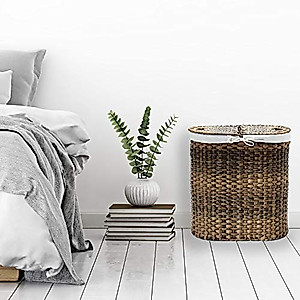 Seville Classics Premium Hand Woven Portable Laundry Bin Basket with Built-in Handles, Household Storage for Clothes, Linens, Sheets, Toys, Mocha Brown, Oval Hamper