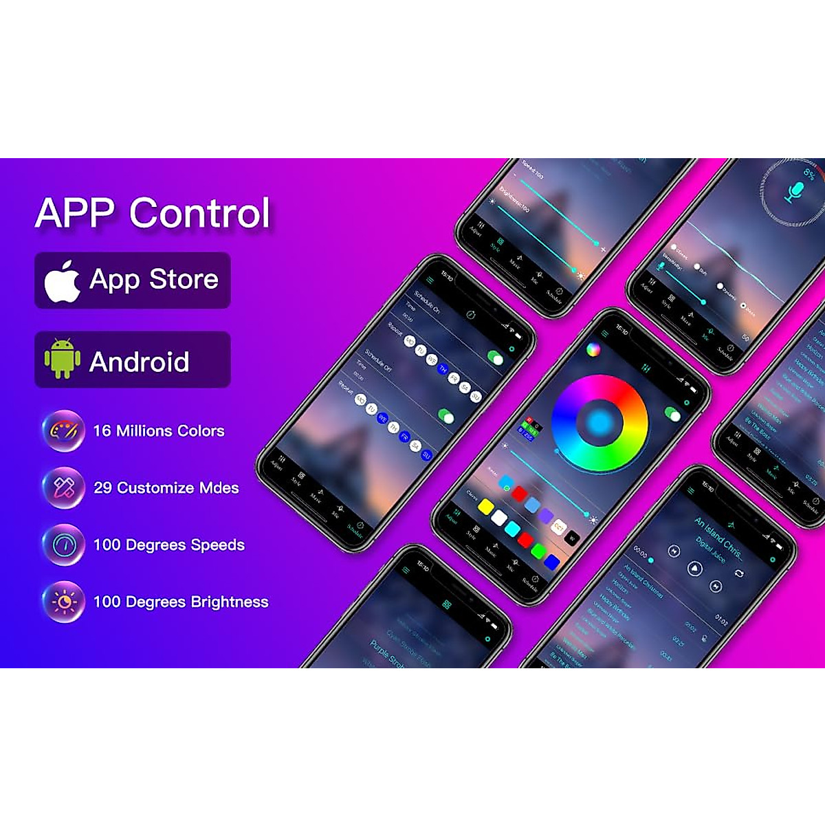 ZXMEAN Led Lights for Bedroom 50ft LED Strip Lights Music Sync Color Changing with Remote and App Control RGB LED Strip, LED Lights for Room Decor Home Party Decoration (2 Rolls of 25ft)