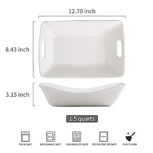 YHOSSEUN Large Serving Bowls with Handles Rectangle Serving Dishes For Entertaining, 1.5 Quarts White Serving Platter Porcelain Bowl Set, 2 Pack
