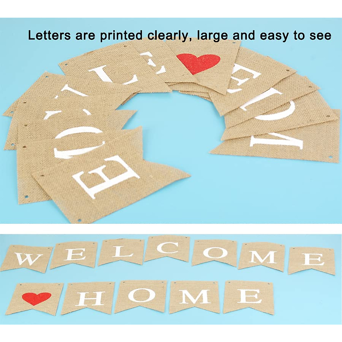 Welcome Home Banner, Rustic Burlap Welcome Home Signs, Welcome Home Decorations, Heart Garland Banner for Wall/Front Door