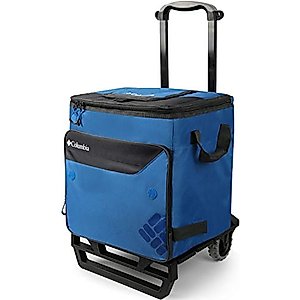 Columbia Crater Peak Wheeled Cooler - 50 Can Rolling Cooler - Blue Collapsible Cooler with Super Foam Insulation and Foldable All-Terrain Cart with Wheels