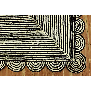 CASAVANI Collection Square Area Rug - 10x10 Feet Black Braided Jute Rug Geometric Kilim Rug Indoor Outdoor Use Carpet Flatweave Rugs for Bedroom Bedside Custom Mat Dining Table Mat