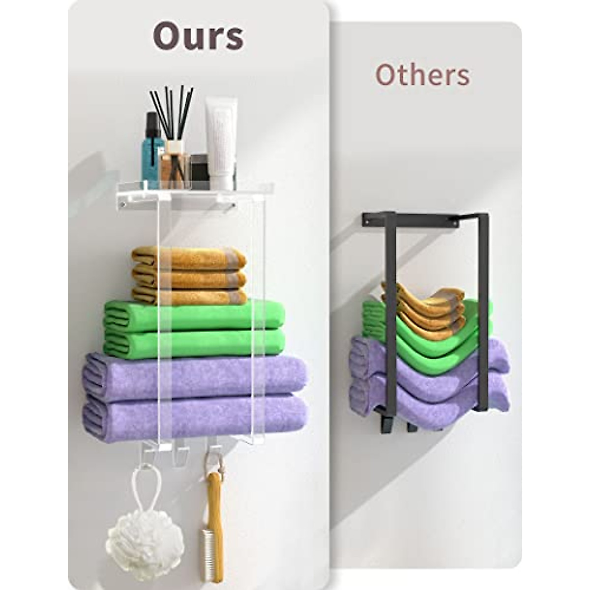 NPPLUS Towel Racks for Bathroom,Acrylic Clear Towel Rack Holder Wall Mounted, Towel Storage Organizer, Bath Towel Holder for Folded Large Towel Washcloths, Small Rolled Towels, Hand Towels