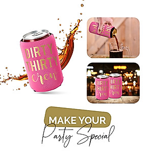 Dirty Thirty Crew Can Coolers, 30th Birthday Party Coolies, Set of 12, Black/White and Gold Thirtieth Birthday Cup Coolers, Perfect for Birthday Parties, Birthday Decorations
