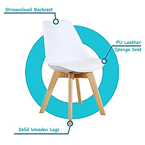 GOTMINSI Set of 2 Modern Style Chair Dining Chairs, Shell Lounge Plastic Chair with Natural Wood Legs (White)