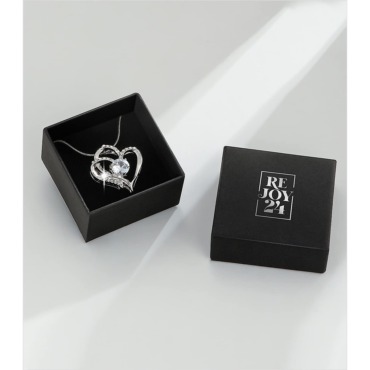 REJOY24 Heart Pendant Goodluck Necklace made of Brass, Platinum Plated coating with Shiny Rhinestone (Box included)