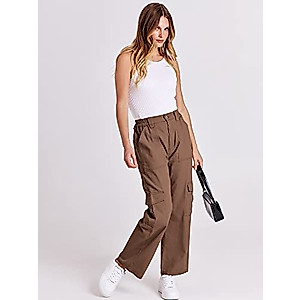 ANRABESS Women's Cargo Pants High Waisted Baggy Multiple Pockets Casual Work Pants Trendy Fashion Relaxed Fit Trousers Y2k for Teen Girls 1017shenka-S Brown