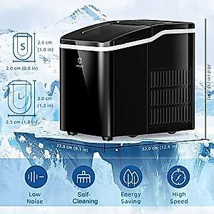 Snoworld Ice Maker Machine Countertop, with App Remote Control and Self-Cleaning Function, 9 Bullet Ice Cubes Ready in 8 Minutes, 26lbs Ice Cubes in 24H for Kitchen/Home/Office/Party