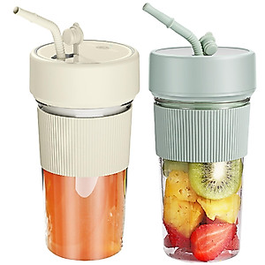 Portable Juicer, 350ml USB BPA-Free Mini Portable Blender Cup with Straw & 6 Stainless Steel Blades, Leakproof Personal Size Blending Cup for Kitchen Travel Gym Creamy(Green)