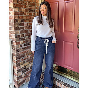 GRAPENT Women's High Waisted Baggy Bell-Bottom Jeans, Darkness Blue, Size 4