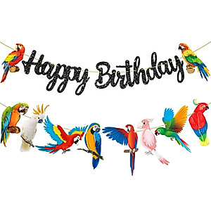 Parrot Birthday Party Banners Tropical Bird Birthday Banner Parrot Birthday Decoration Toucan Parrot Party Cutout Banners for Hawaiian Themed Baby Shower Supplies