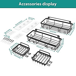 YiLiiod 4-Pack SUS304 Stainless Steel Black Shower Caddy Suction Cup, Bathroom Shower Organizer, Shower Shelf for Inside Shower, Shower Rack with Soap Holder