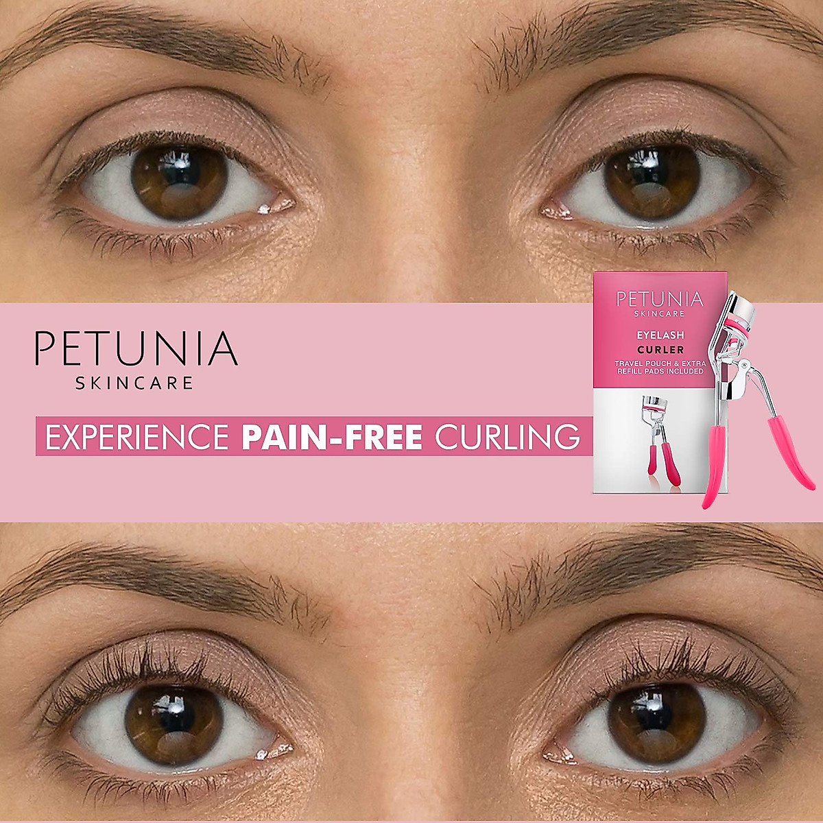 Silicone Eyelash Curler with Refill Pads & Satin Pouch Designed for No Pinching or Pulling and Perfect for Those with Straight Flat Lashes Wanting Dramatic Long Lasting Seamless Curls