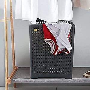 Nicesh 1-Pack Plastic Collapsible Laundry Hamper, Foldable Laundry Storage Baskets, Gray