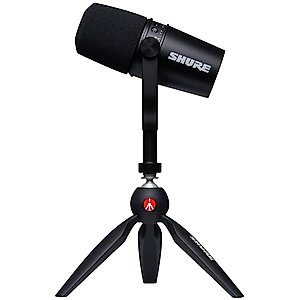 Shure MV7 USB Microphone with Tripod, for Podcasting, Recording, Streaming & Gaming, Built-in Headphone Output, All Metal USB/XLR Dynamic Mic, Voice-Isolating Technology, TeamSpeak Certified - Black