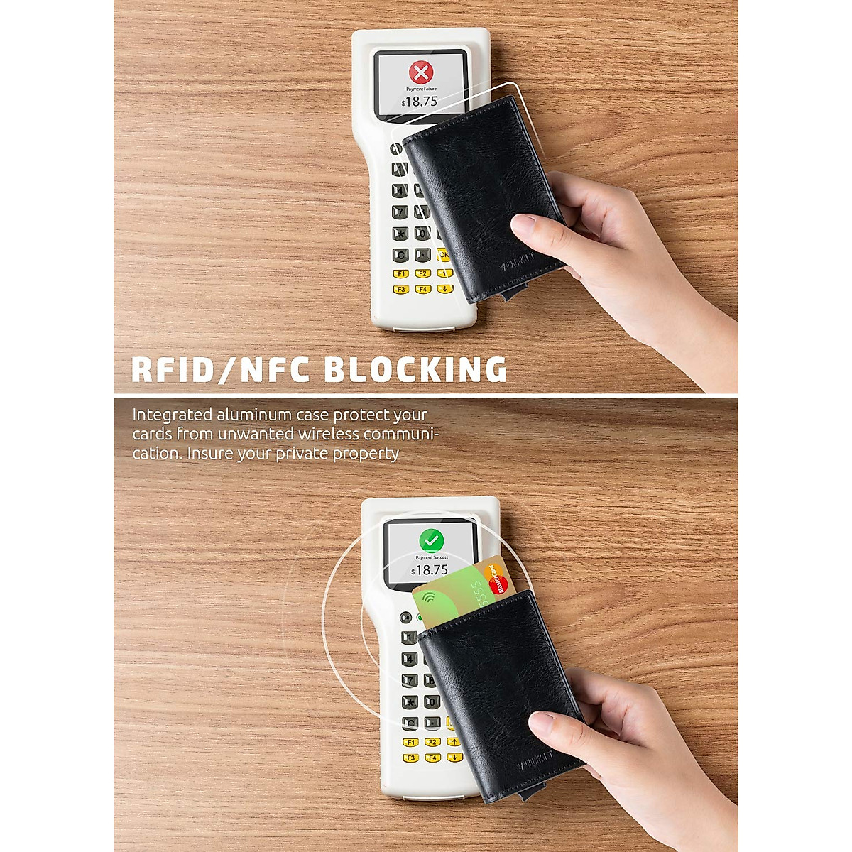 VULKIT Card Holder Pop Up Slim Wallet Leather RFID Blocking Card Case Up to 8 Credit Cards Black