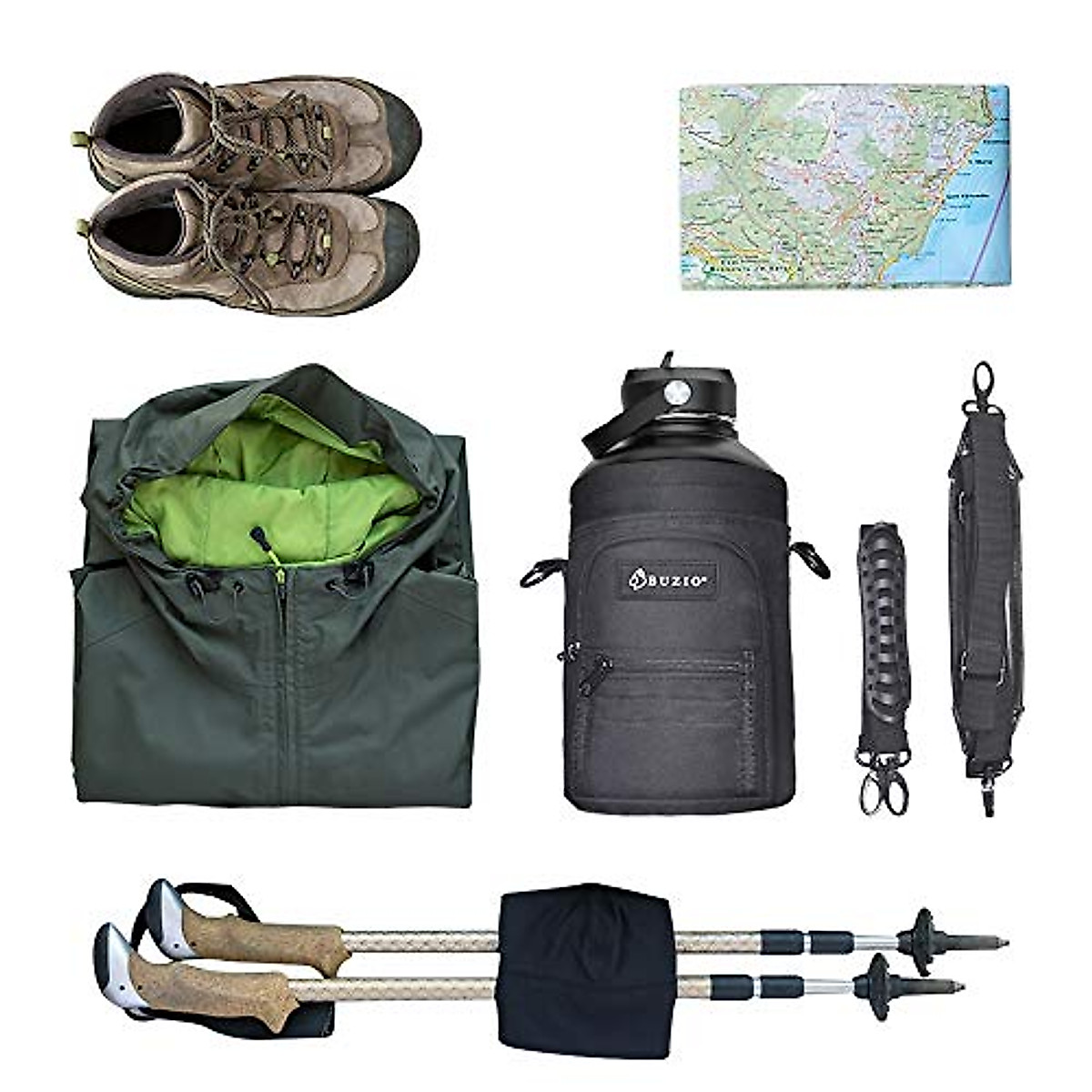 BUZIO Water Bottle Holder Carrying Pouch for 64 oz Bottles - Carry, Protect and Insulate Your Flask with This Military Grade Carrier an Adjustable Padded Shoulder Strap