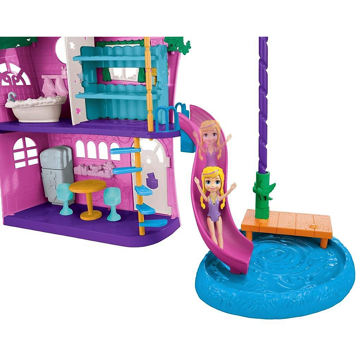 Polly Pocket Lil’ Lake House with 2 Stories, Slides, Lake Accessories, Living Accessories, 3-inch Polly Doll & Her Dog Peaches; For Ages 4 and Up [Amazon Exclusive]