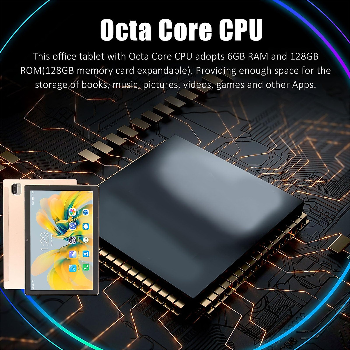 CUIFATI 10.1 Inch Tablet 6GB RAM 128GB ROM 1960x1080 HD Touch FHD Screen Octa Core Dual Camera 7000mAh Battery 5G WiFi 4G LTE Tablet Set with Case Keyboard (US Plug)