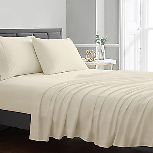 BLUECLANS Twin Size Sheet Set Ivory 1000 Thread Count Egyptian Cotton Sheets 4 Pc Bed Sheet Set 17” Deep Pocket Cooling Sheets Luxury Bedding Sateen Weave Flat, Fitted Sheet, 2 Pillow Cases