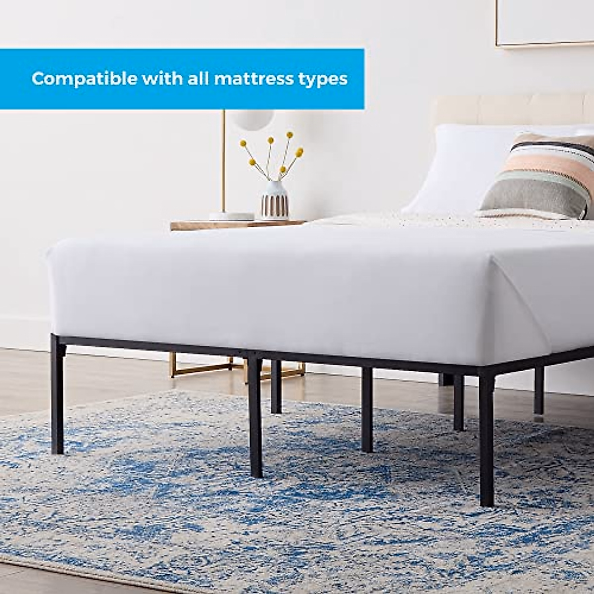 Linenspa 14” Heavy Duty Metal Platform Bed Frame – Twin XL Bed Frame – No Box Spring Needed – Underbed Storage