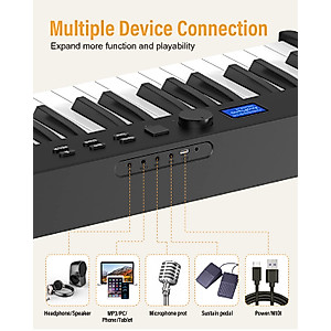 KONIX Folding Piano Keyboard, 88 Keys Full Size Semi-Weighted Foldable Piano, Portable Electric Keyboard Piano with Light Up Key, Sustain Pedal, Piano Stickers, Sheet Music Stand and Piano Bag, Black