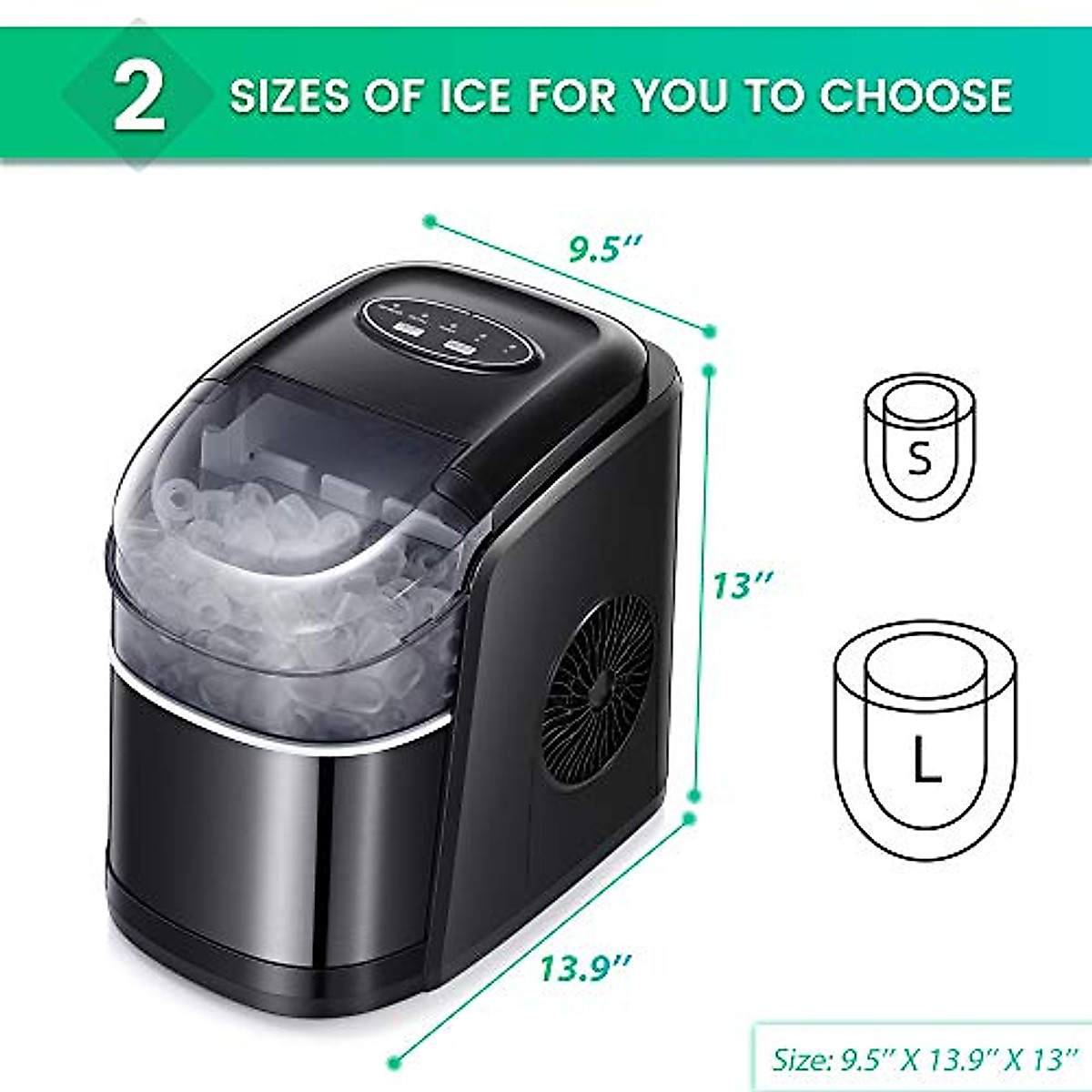 Kismile Countertop Ice Maker Machine,26Lbs/24H Compact Automatic Ice Makers,9 Cubes Ready in 6-8 Minutes,Portable Ice Cube Maker with Self-Cleaning Program