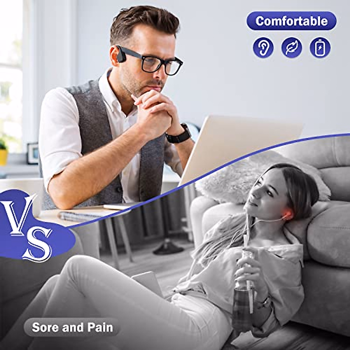 Wigfar Bone Conduction Headphones Premium Open-Ear Wireless Bluetooth Sport Headphones with Microphones, Sweatproof Waterproof Wireless Earphones for Running, Gym, Hiking, Cycling