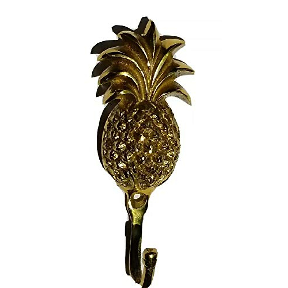 4-1/4" Pineapple Fruit Strong Hook Hanger Shiny Solid Brass Coat Hat Hanger #Q11