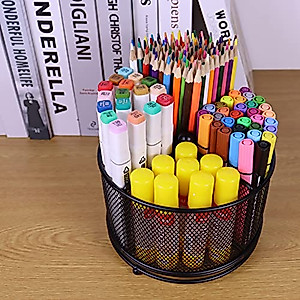 Flytreal Mesh Rotating Desk Organizer, Black Pen Pencil Holder Metal Desktop Stationery Storage Caddy, 4 Compartments Large Capacity Organizer for Home Office School Art Supplies