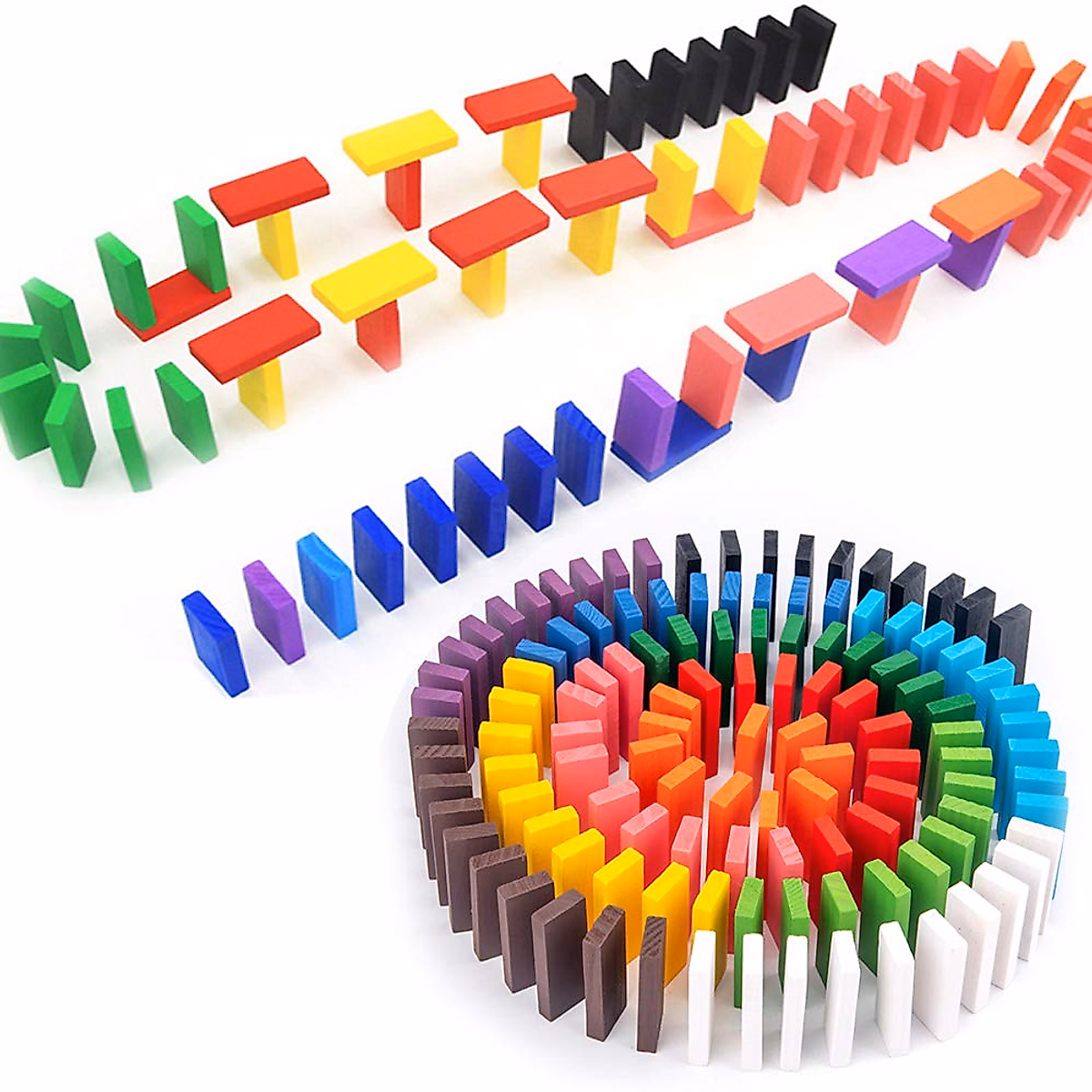 OBTANIM 600 Pcs Colorful Wooden Domino Blocks Set Domino Tile Bulk Building Racing Stacking Games Educational Toys for Kids Birthday Party Favor