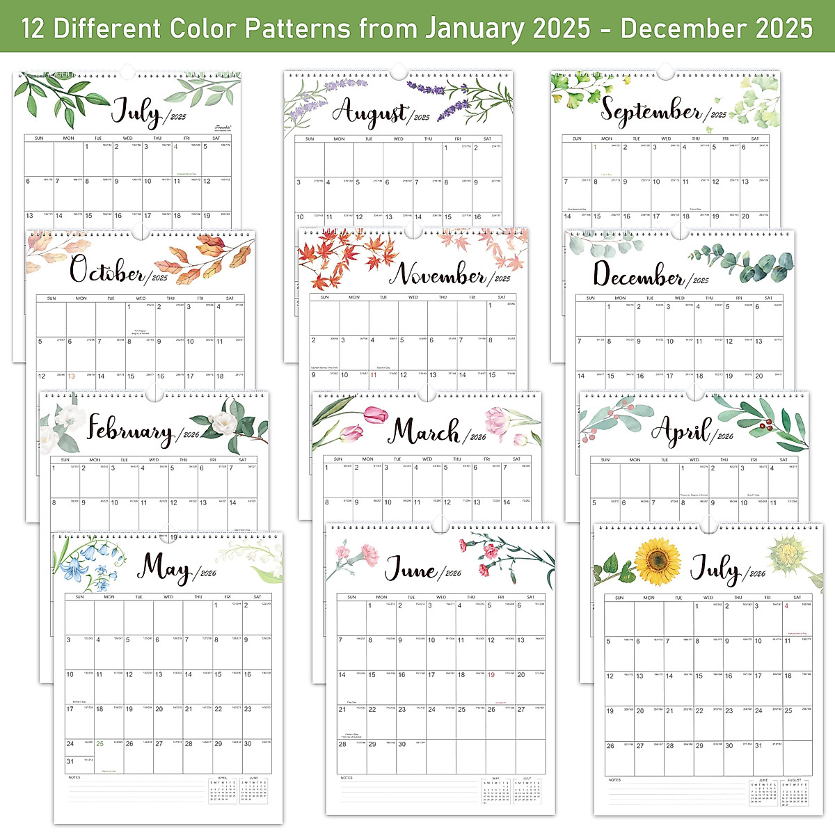 2023-2024 Calendar - Vertical Wall Calendar 2023-2024, Jul. 2023 to Dec. 2024, 12" x 17", Monthly Calendar 2023-2024 with Julian Date, Perfect for School, Office & Family.