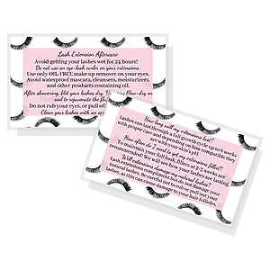 Lash Extension Aftercare Cards | 50 Pack | Eyelash Extension Supplies | Lash Print & Pink Design | Size 3.5 x 2" inches | After Care (2-3 Week Fillers)