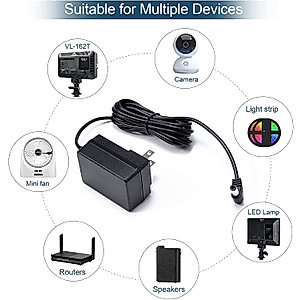 6.5ft Cable 12V 2A Power Supply with 90 Degree Angle, 12V/2A 24W Wall Plug AC Adapter 5.5mm x 2.1mm for LED Light Panel VILTROX L116T L162T L132T YN300 Led Light Strip Camera Monitor Router