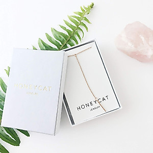 Honeycat Lariat Bar Necklace in 18k Rose Gold Plate | Minimalist, Delicate Jewelry (Rose Gold)