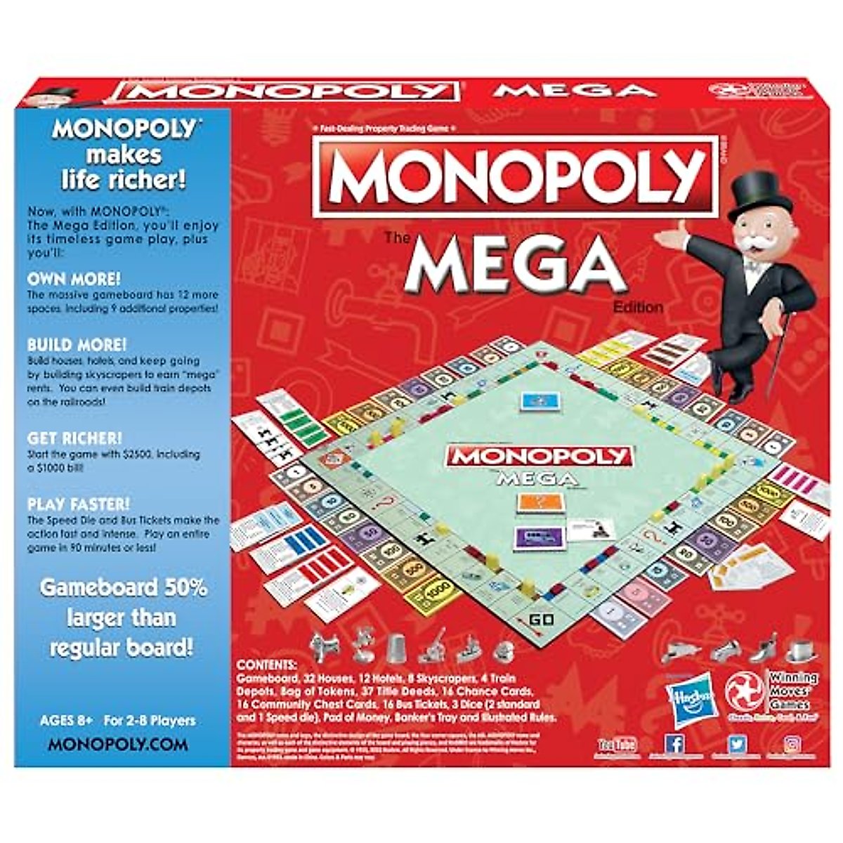 Monopoly The Mega Edition by Winning Moves Games USA, a Bigger and Faster Version of Monopoly with the Speed Die for 2 to 8 Players, Ages 8 and up (1104)