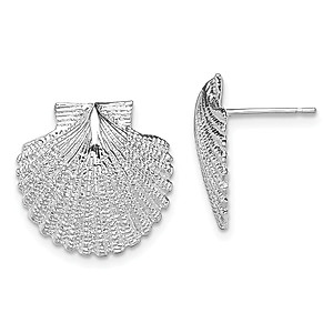 Diamond2Deal Sterling Silver Polished Large Scallop Shell Stud Earrings (L- 0.65 in, W- 0.63 in)