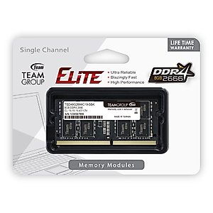 TEAMGROUP Elite DDR4 8GB Single 2666MHz PC4-21300 CL19 Unbuffered Non-ECC 1.2V SODIMM 260-Pin Laptop Notebook PC Computer Memory Module Ram Upgrade - TED48G2666C19-S01