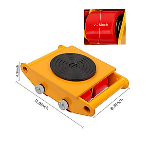 Dollate 6T 13200lbs Machine Skates Heavy Duty Machine Dolly Skate Machinery Moving Skate with 360° Rotation Cap & 4 PU Rollers, Machinery Mover for Industrial Moving Equipment, Yellow