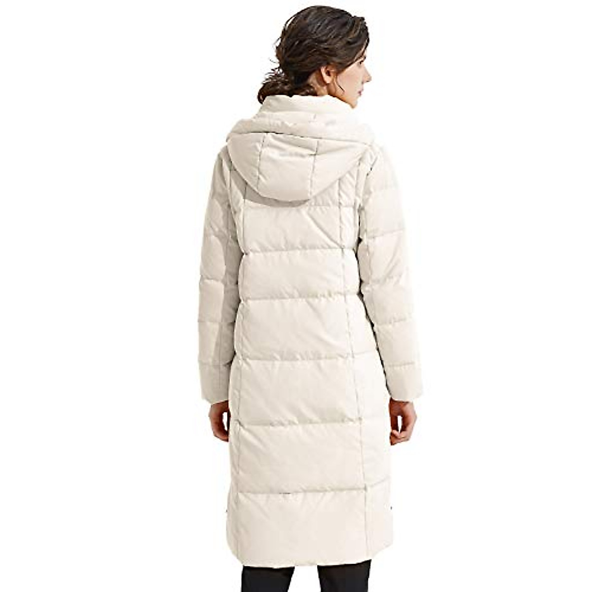 Orolay Women's Thickened Long Down Jacket Winter Down Coat Hooded Puffer Jacket with Side Zipper (White, Large)