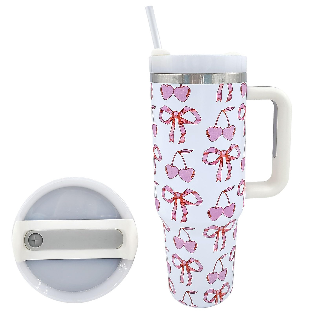 BEGOOD Tumbler with Handle and Straw Lid 100% Leak-proof Travel Coffee Mug Stainless Steel Insulated Cup for Beverages 40OZ Bow Print