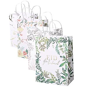12 PCS Eid Mubarak Paper Gift Bags Ramadan Medium Treat Box for Eid party, Muslim Party, Eid Decoration, Eid Gift Wrapping (20.7cm x 11.5cm x 27.7cm)