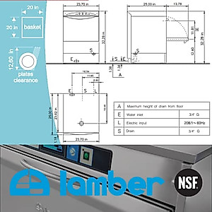 Eurodib DSP4DPS Lamber Deluxe High-Temp Rack Undercounter Dishwasher, 30 Racks/hr, Stainless Steel, 208-240v, Silver
