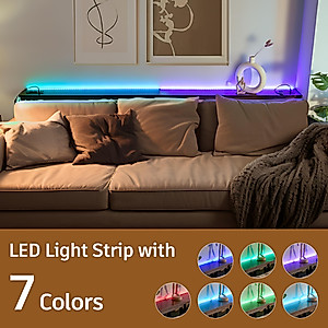 ELYKEN 5.9" Narrow Console Sofa Table with 7 Colors LED Light Strip, 5.9" Dx39.4”Wx31.1”H Long Behind Couch Table with Power Outlet&USB Port, Skinny Table Metal Frame 6.5’ Power Cord