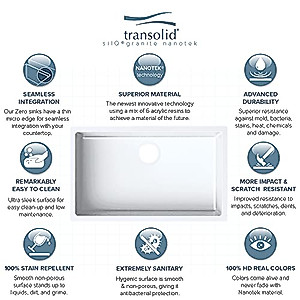 Transolid ZTSS3018-1T Zero Granite Super Single Bowl Dual Mount Kitchen Sink, Total White